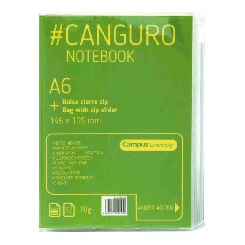 LIBRETA CAMPUS CANGURO A6 32H CIERRE ZIP