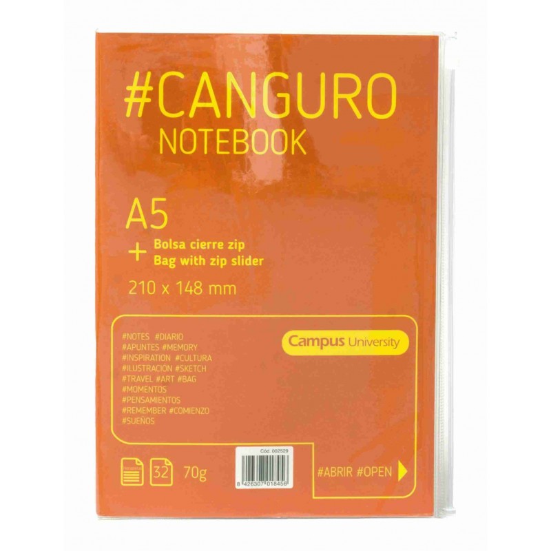 LIBRETA CAMPUS CANGURO A5 32H CIERRE ZIP